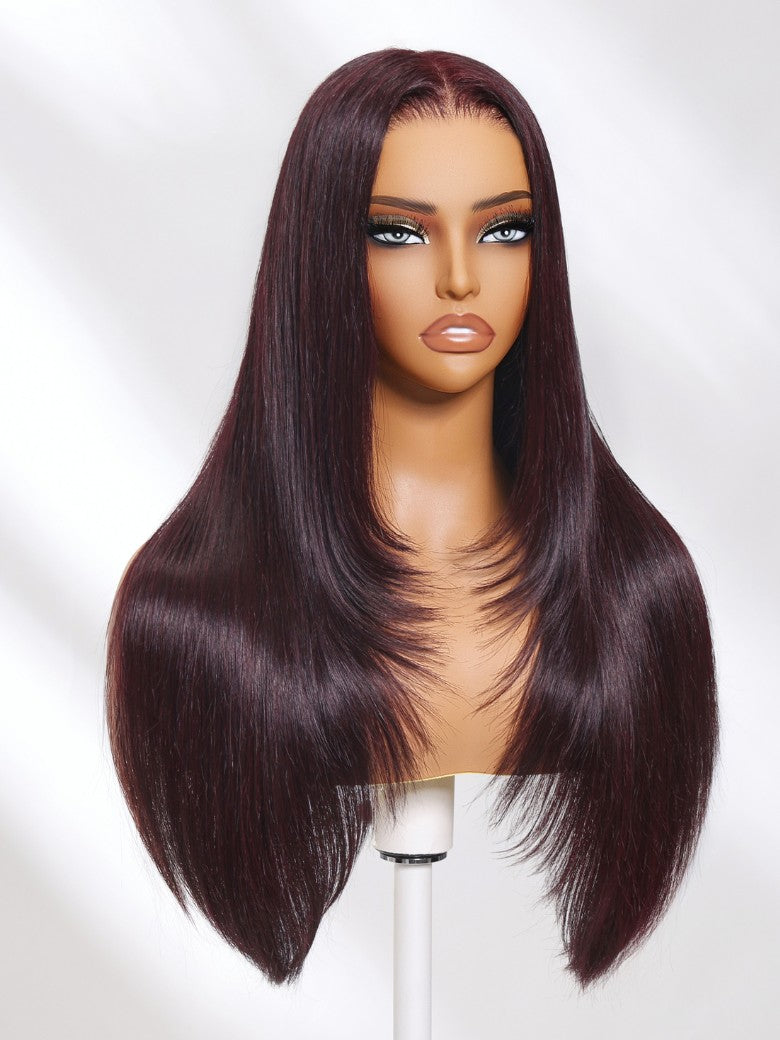 Sunber Black Cherry Long Layered Cut Wig