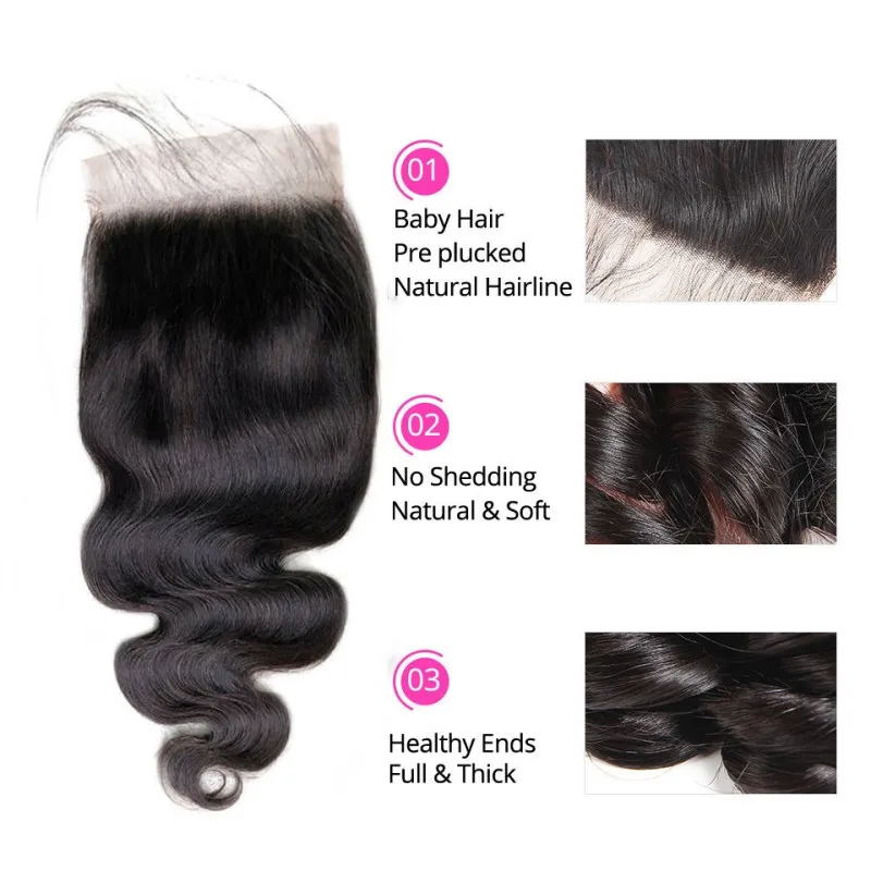 Sunber 1 Pc 5x5 HD Lace Closure Body Wave Hair Deep Parting Transparen